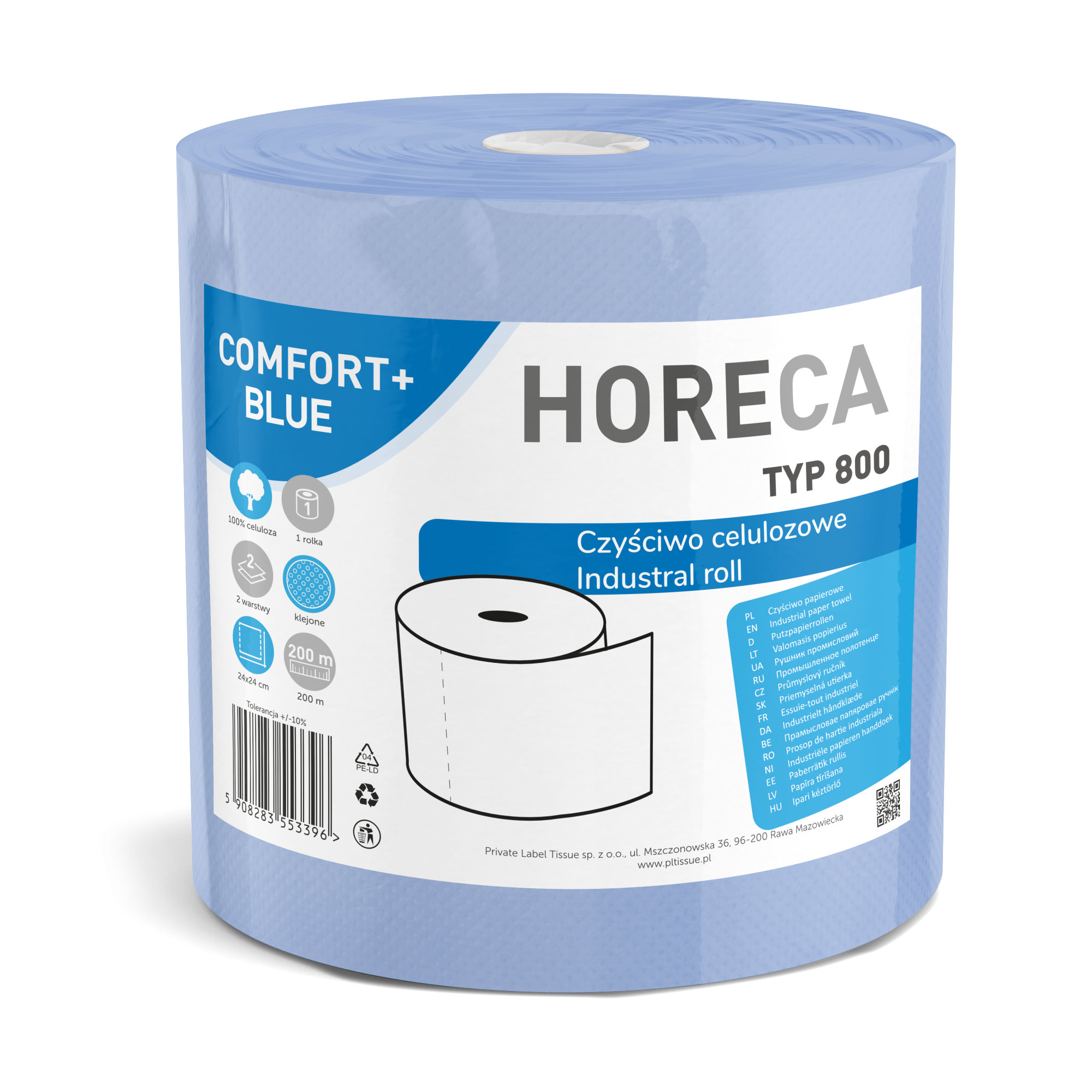 Industrial paper roll HORECA COMFORT+ BLUE TYPE 800 1 roll | Private Label Tissue